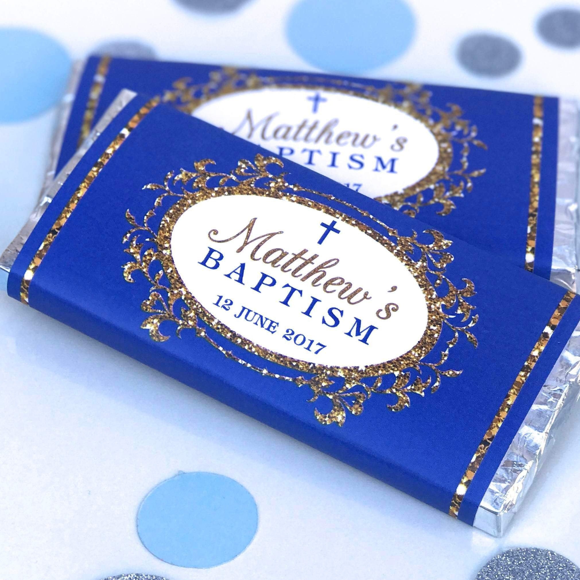 Personalised Blue & Gold Christening Chocolate Wrappers – Serendipity ...