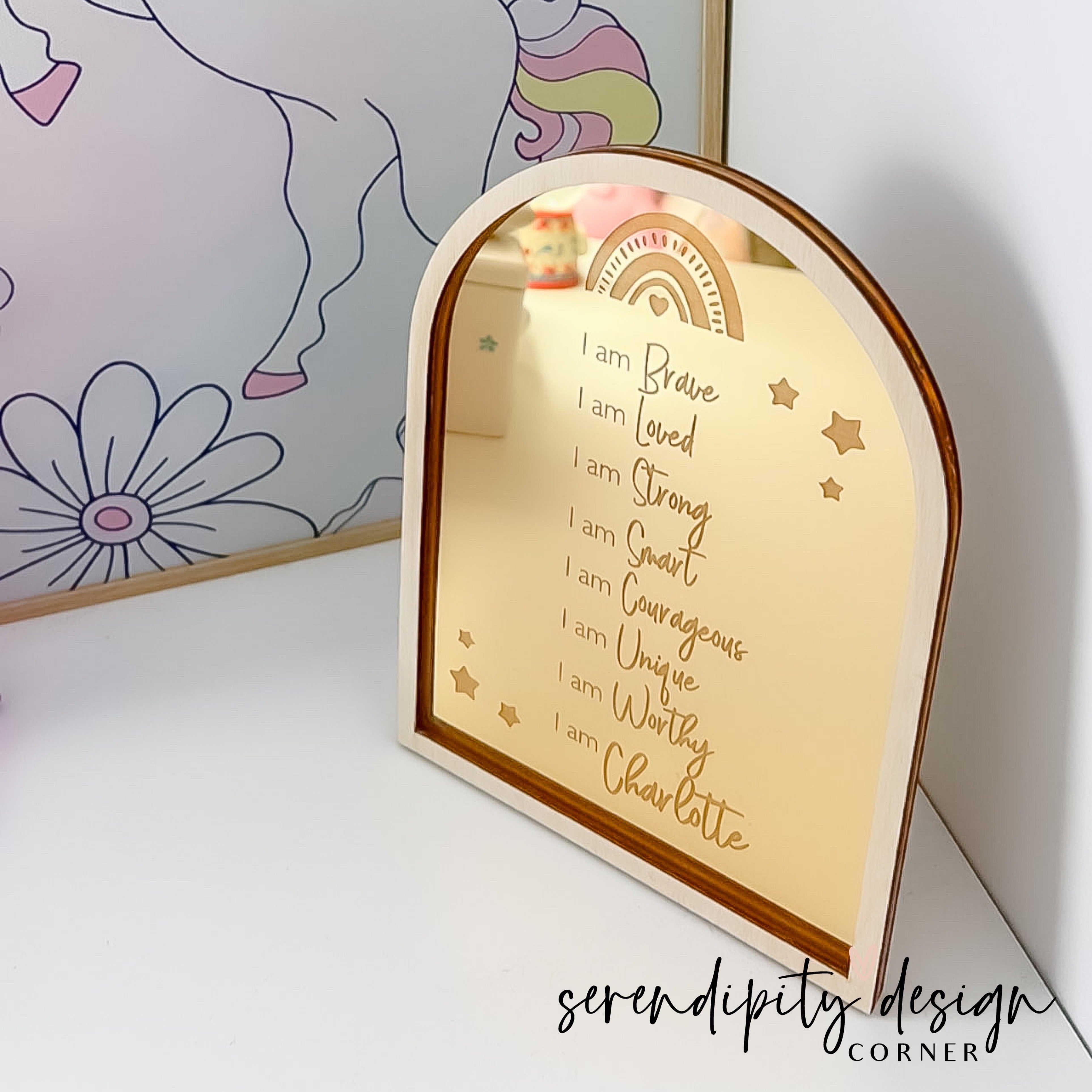 Daily Affirmations Mirrored Frame | Kids Daily Affirmations Rainbow De ...